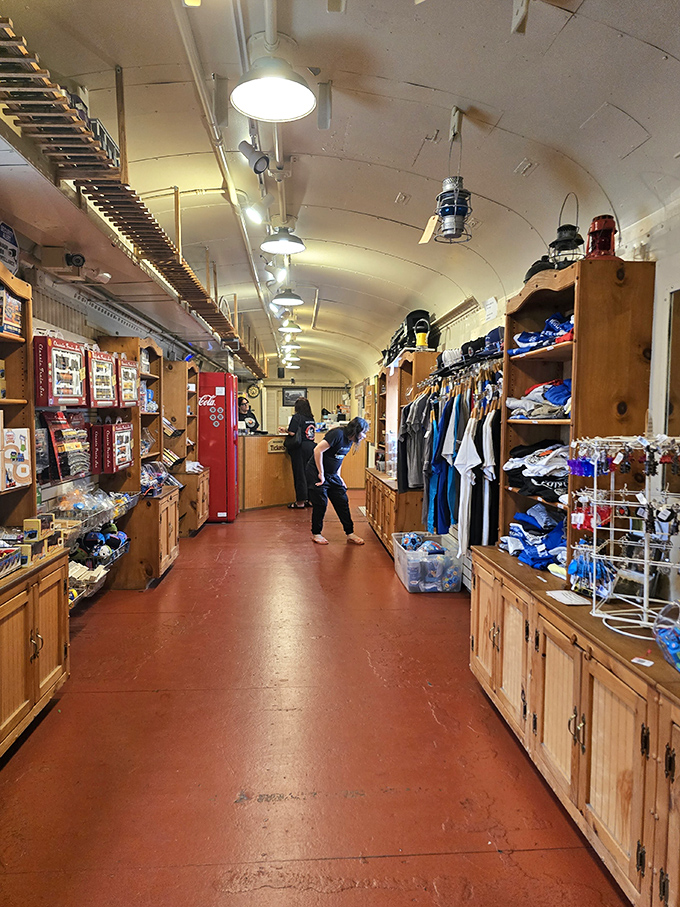 All aboard the souvenir express! The museum's gift shop, housed in a converted train car, offers treasures for railroad enthusiasts of all ages.
