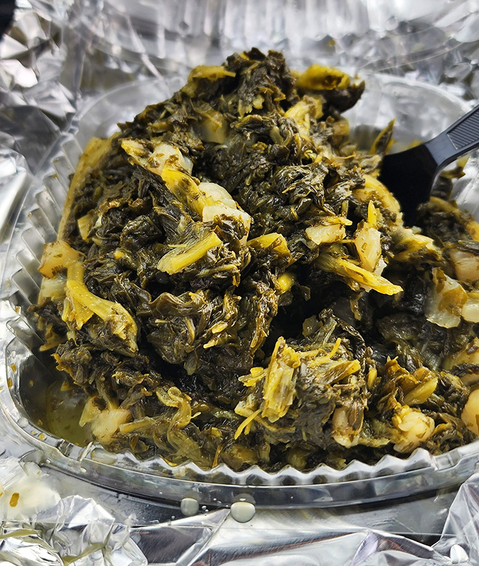 13. spinach stewThese collard greens have been cooking since yesterday, absorbing flavors that can't be rushed and can't be faked. Vegetable alchemy at its finest.