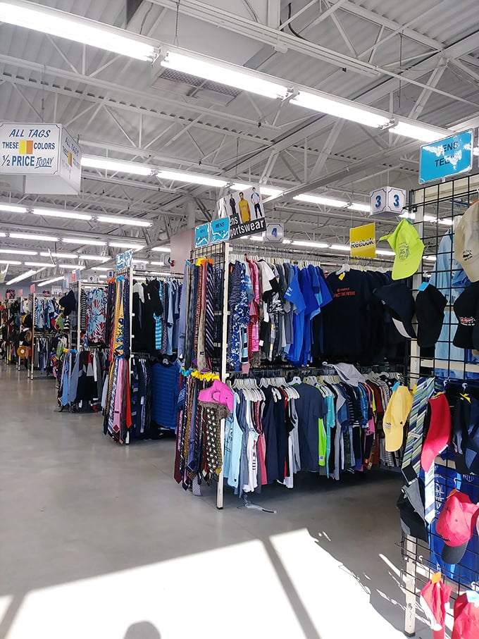 Athletic aspirations meet budget realities in the sportswear section. Brand names and workout gear priced for every fitness journey, no matter how brief.