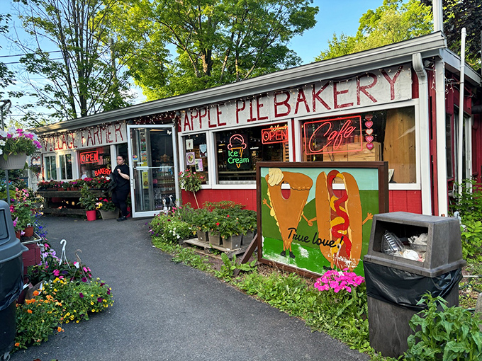 The exterior comes alive with neon signs promising "OPEN" and "Cafe"&mdash;two of the most beautiful words in the English language when you're hungry.