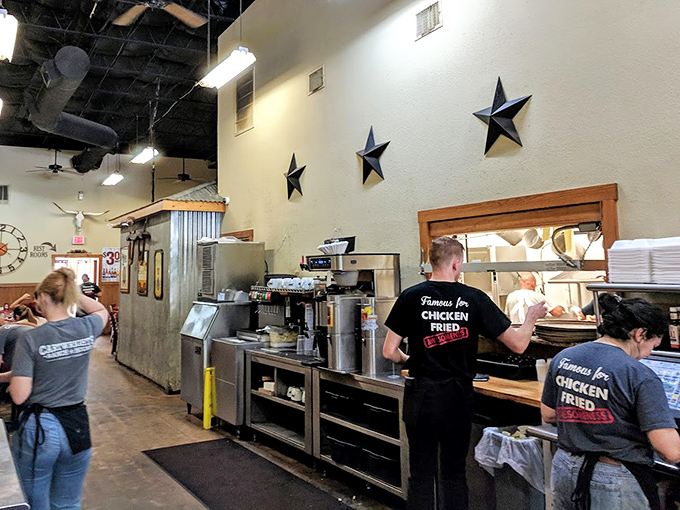 The staff shirts say it all &ndash; "Famous for Chicken Fried." When your reputation precedes you this boldly, you know you're doing something right.