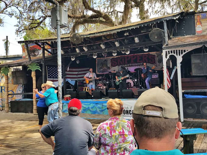 The Skipperdome stage, where musical notes float up to mingle with Spanish moss and memories are made under Florida skies.