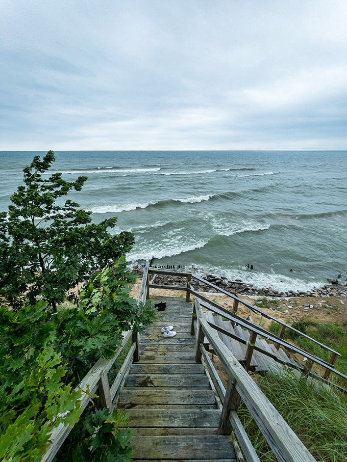 These wooden steps have carried thousands of eager feet toward summer memories. The return climb is worth every breathless step.