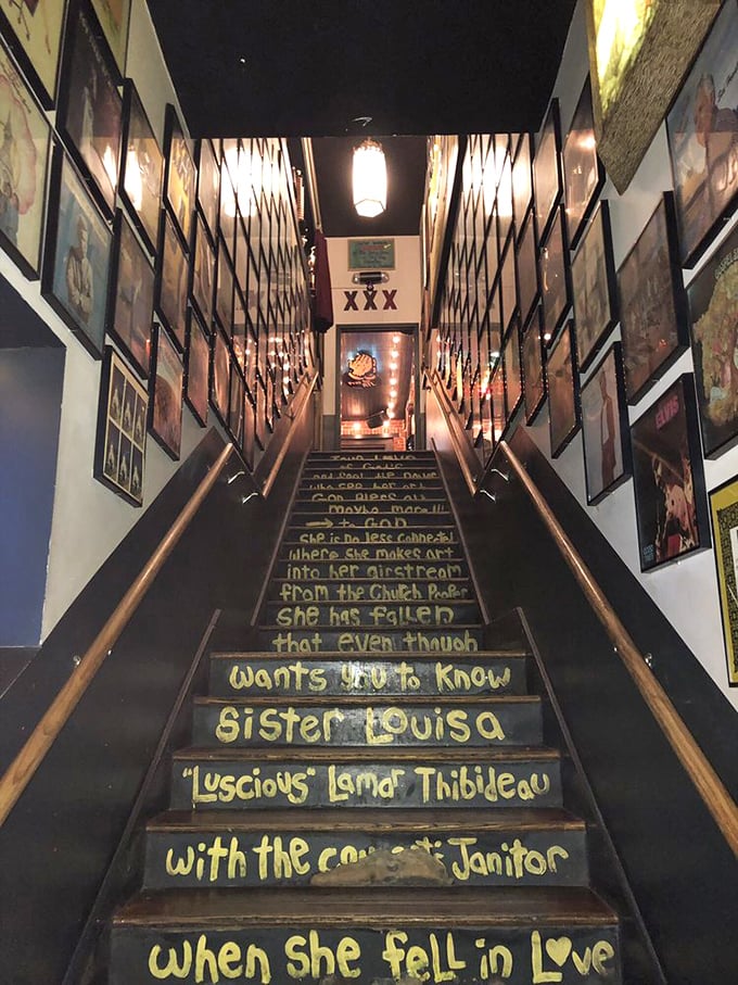 Even the stairway continues the theme of delightful chaos and creative visual storytelling.