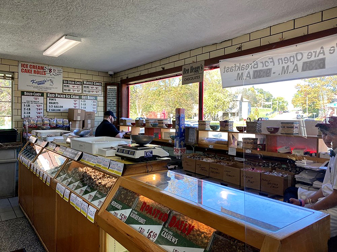 A candy counter that makes Willy Wonka look like an amateur. Those boxes hold treasures more valuable than gold to anyone with a sweet tooth.