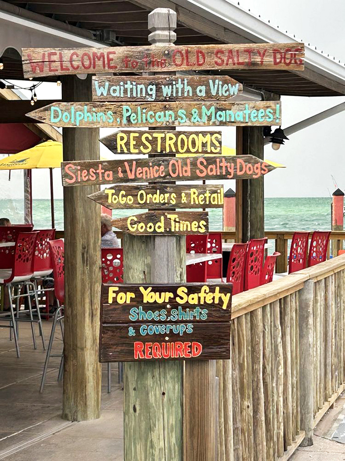A signpost that could be from a Jimmy Buffett song&mdash;directions to good times, cold drinks, and memories waiting to be made.