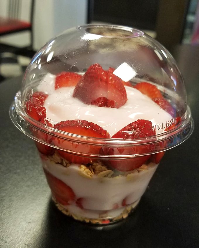 This parfait isn't trying to win Instagram&mdash;it's trying to win your heart with simple layers of yogurt, berries, and granola.