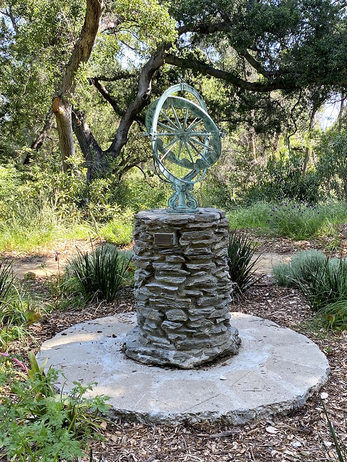 This sundial reminds us that before smartphones, people told time by consulting artfully arranged metal on stone. Strangely, it never needs charging.