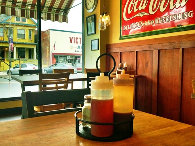 Classic diner essentials on display &ndash; because great barbecue deserves the proper supporting cast of condiments and nostalgia.