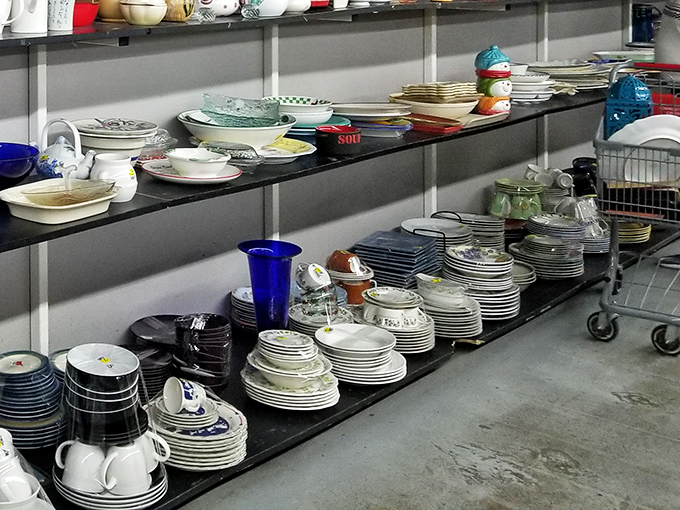 Dish sets that have served thousands of meals, ready for their second act. That blue glass would make your lemonade look positively regal.