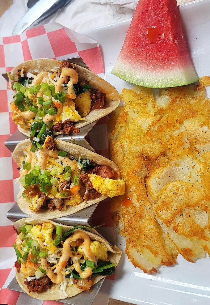 Breakfast tacos that make you question why we don't start every day with handheld happiness and a side of crispy potatoes.