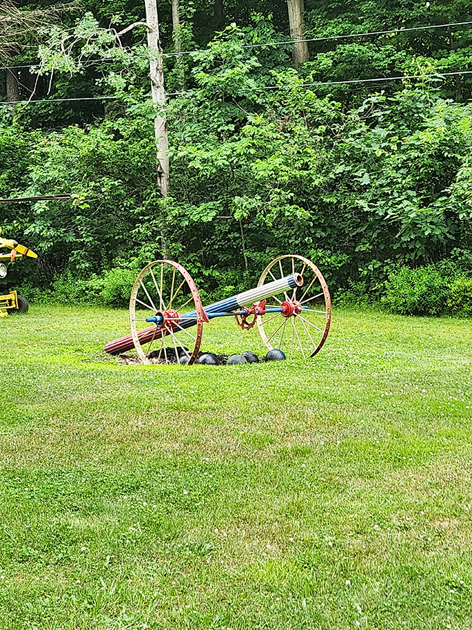 This colorful cannon brings a splash of patriotic pizzazz to the landscape. Revolutionary War meets modern art in one eye-catching display.