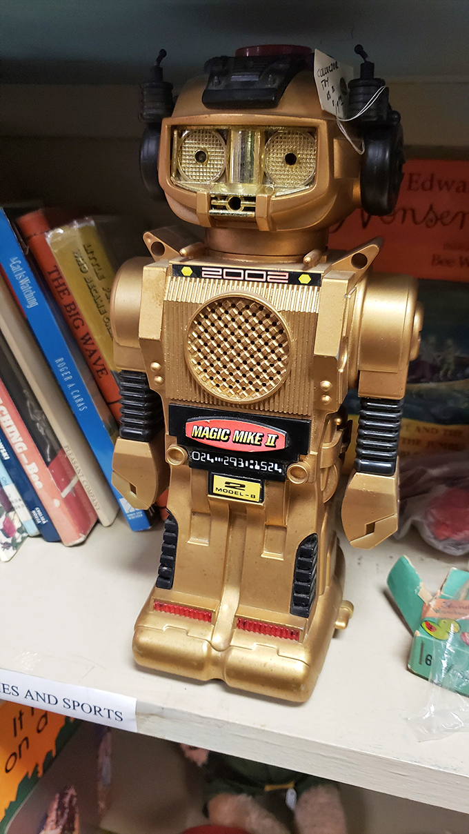 Meet Magic Mike II, the vintage robot who's been waiting patiently on this shelf for someone to push his buttons again.