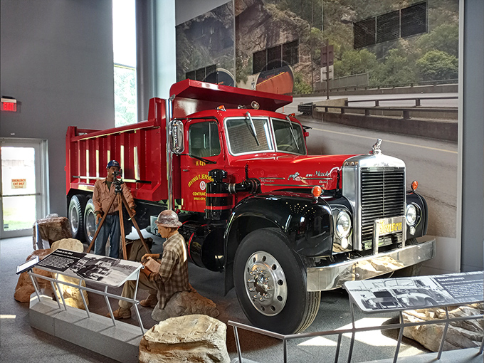 This magnificent red Mack truck stands as a monument to Pennsylvania's trucking heritage, when these mechanical workhorses connected America one highway mile at a time.