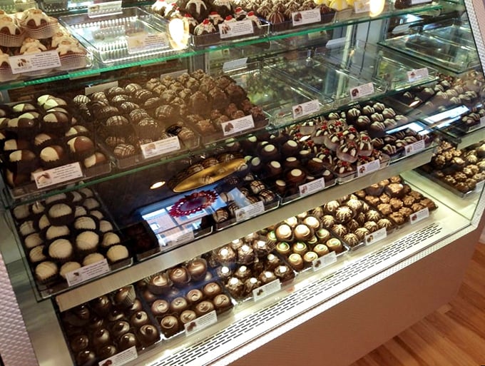 Chocolate truffles arranged with military precision. Each one silently promising to be worth every minute on the treadmill tomorrow.