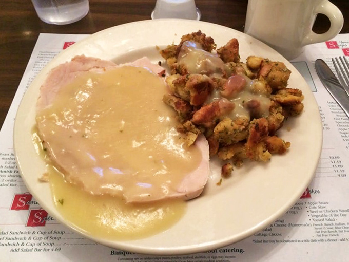 Turkey and stuffing that makes Thanksgiving jealous. The kind of plate that has you planning your next visit before you've finished the first bite.
