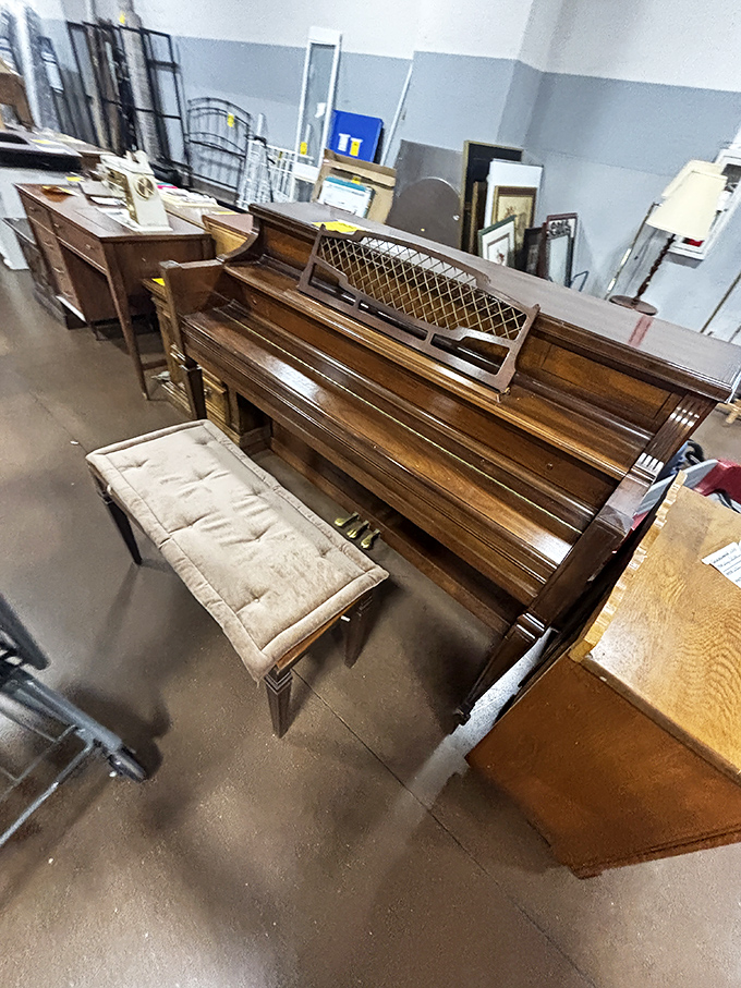 A piano waiting for its next concerto. For the price of a few sheet music books, someone's living room could host impromptu recitals.