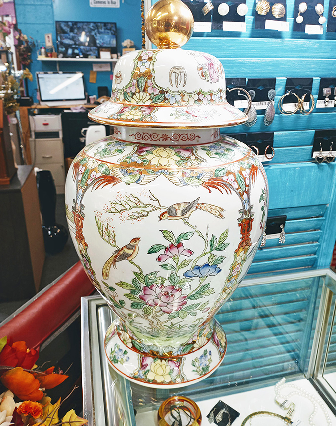 This ornate ginger jar isn't just a vessel—it's functional art that survived decades to bring elegance to someone's modern home.