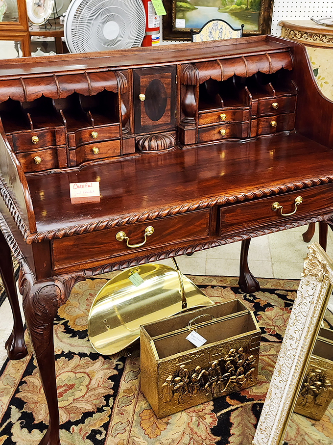 This isn't just a desk&mdash;it's a masterpiece of craftsmanship with cubbyholes that once organized someone's entire world before smartphones existed.