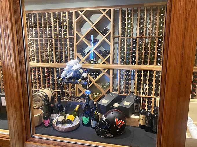 The impressive wine cellar (complete with Virginia Tech helmet) isn't just storage &ndash; it's evidence of their commitment to perfect pairings.