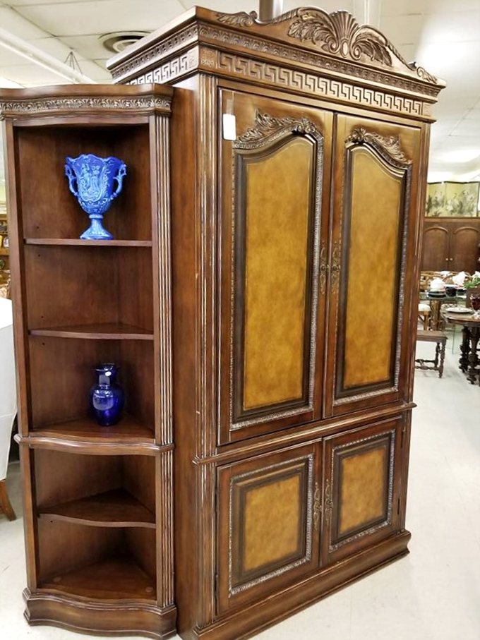 This isn't just a cabinet; it's architectural drama for your dining room that whispers "I might have lived in a mansion once."