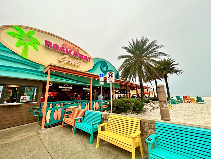 Frenchy's Rockaway brings the beach vibes with those candy-colored chairs. Seafood tastes better when your feet are practically in the sand!