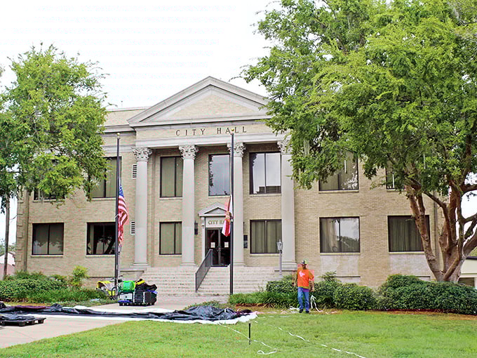 Leesburg's City Hall welcomes with classic columns, representing the solid foundation of affordable Central Florida living.