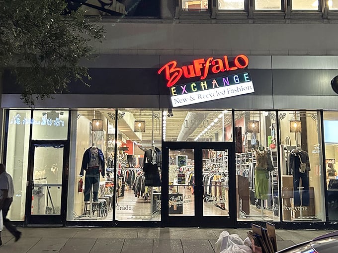 Evening shoppers browse fashion-forward finds at this trendy Philadelphia secondhand boutique.