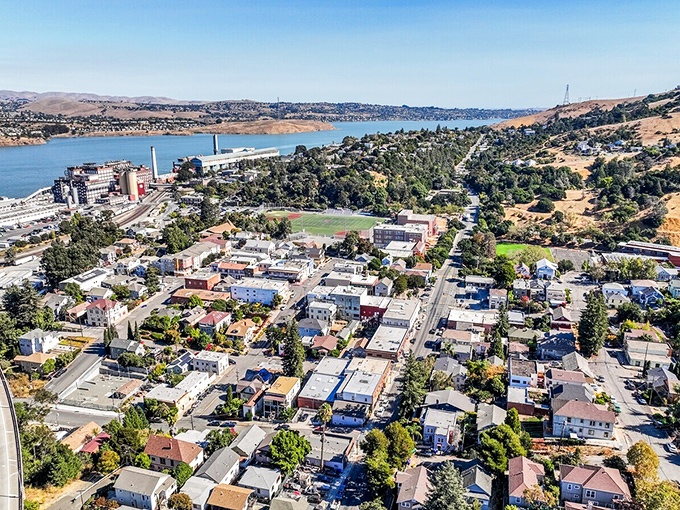 This bird's-eye view reveals Crockett's perfect positioning&mdash;nestled between rolling hills and shimmering water like nature's version of a group hug.