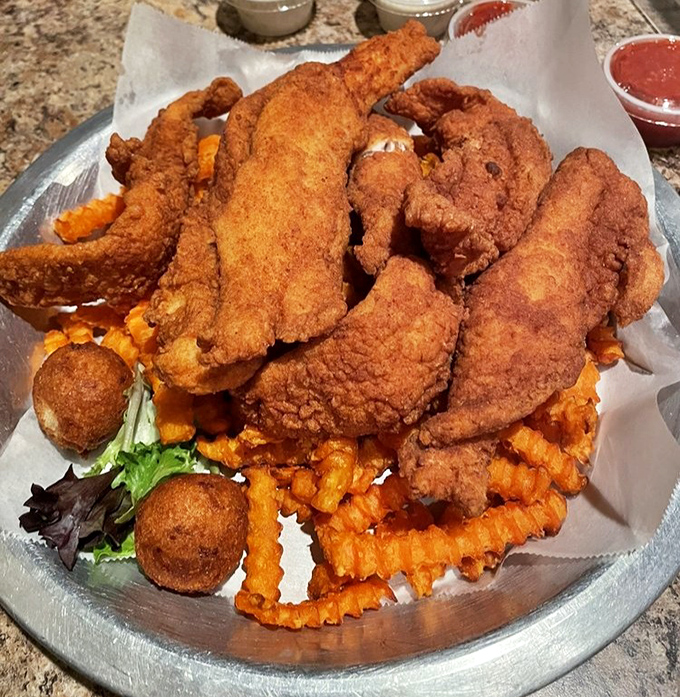 The fried seafood platter that makes you question whether you should have worn stretchy pants. Golden, crispy, and unapologetically abundant.