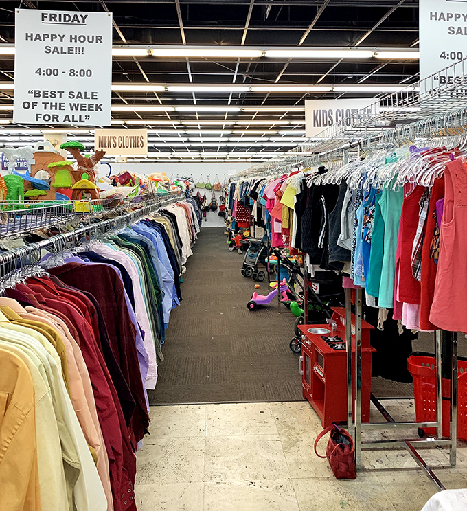 Friday Happy Hour Sale: where the only thing more colorful than the clothing selection is the imagination of the kids playing nearby.