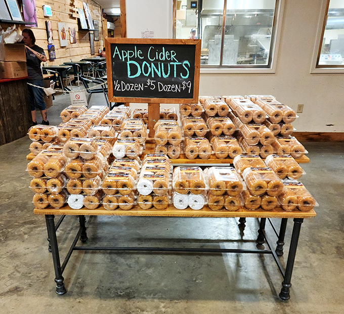 The Great Wall of Donuts presents apple cider's most noble transformation &ndash; from humble juice to circular perfection dusted with cinnamon-sugar memory dust.