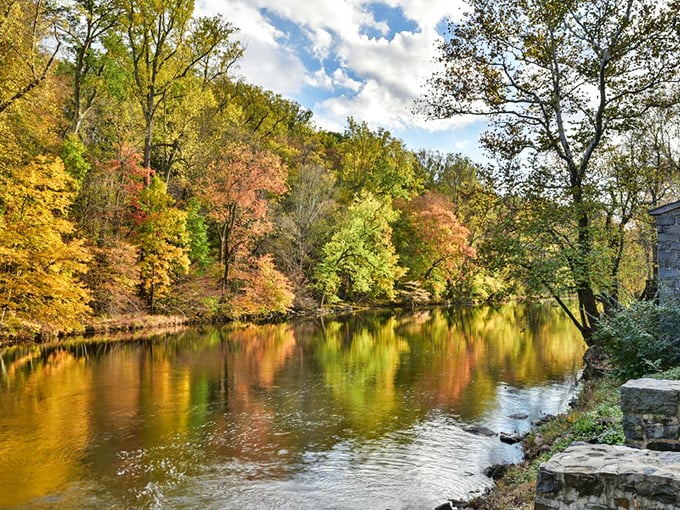 Fall foliage reflects in the gentle waters, creating a double dose of nature's most spectacular color show&mdash;like getting two seasons of "Autumn in Ohio" for the price of one.
