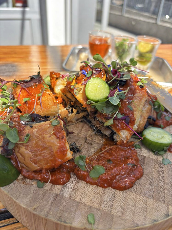 This savory creation proves that croissants can do more than just dessert. It's breakfast, lunch, and art all at once.