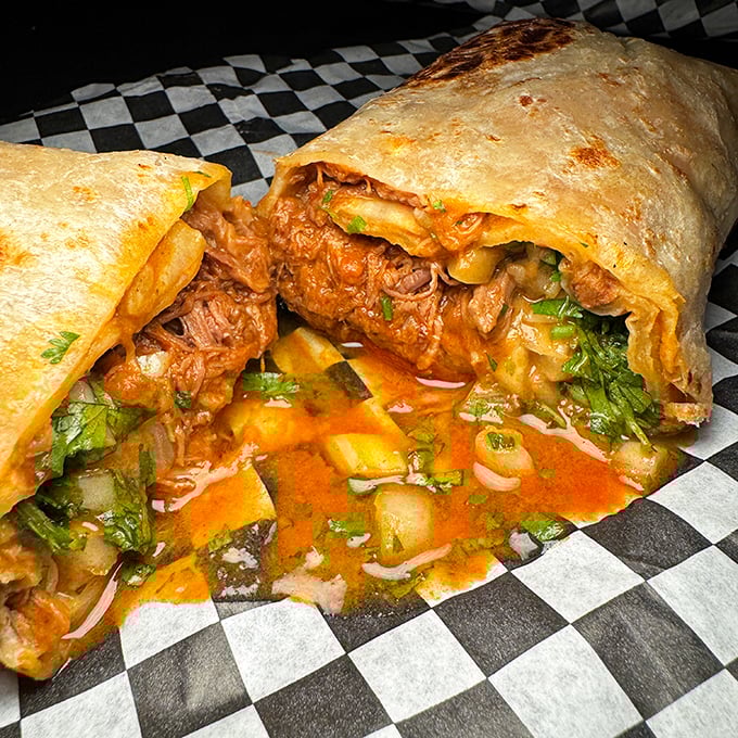 This birria burrito isn't just leaking juice&mdash;it's weeping tears of joy that you've finally found each other. Grab extra napkins.