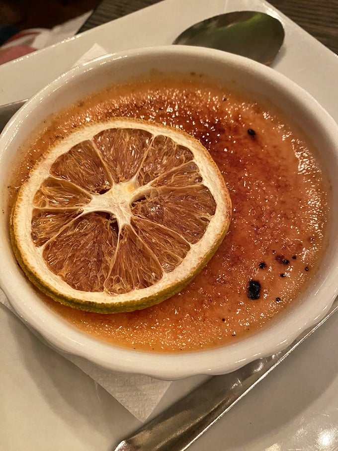 This cr&egrave;me br&ucirc;l&eacute;e isn't just dessert &ndash; it's performance art with a blood orange twist. That caramelized top deserves a standing ovation.
