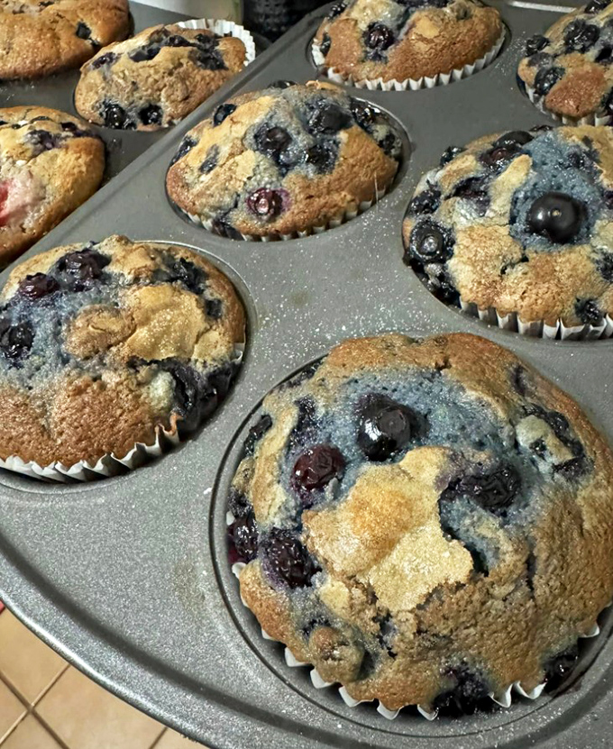 Blueberry muffins&mdash;nature's way of saying it's okay to have dessert for breakfast. These beauties look like they could spark a customer stampede at opening time.