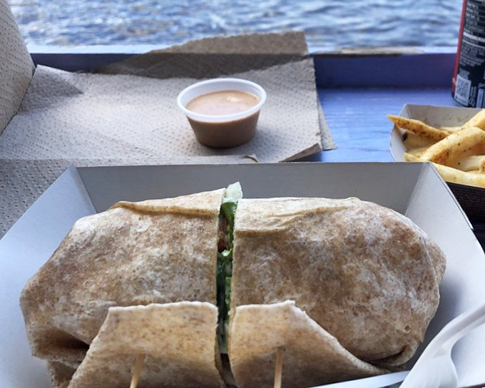 This wrap might not win beauty contests, but wrapped inside that tortilla is a seafood party waiting to happen. Humble packaging, extraordinary flavor. 