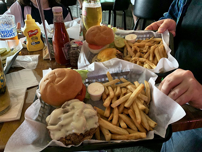 Burgers served in baskets lined with paper&mdash;no pretentious plates needed when the food speaks this eloquently.