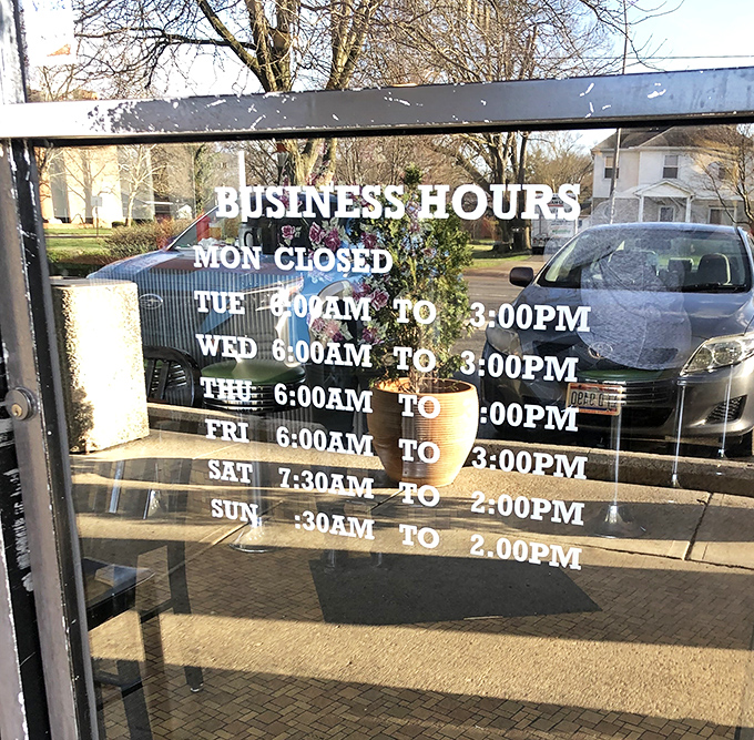 The business hours that reveal the dedication of true breakfast artisans. Note that Monday closure&mdash;even breakfast heroes need a day off.