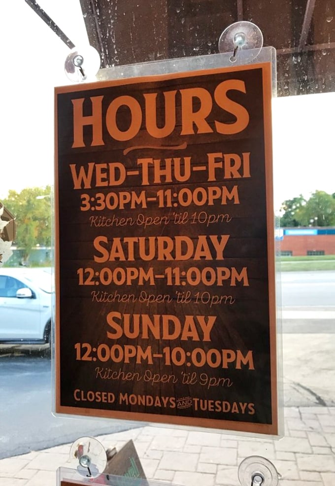 Even their hours sign has personality. Note how they're closed Mondays and Tuesdays—that's the confidence of a place that doesn't need to be open every day.