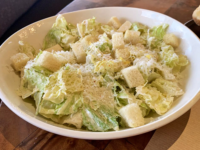 Caesar salad that Julius himself would cross the Rubicon for. Crisp romaine, perfect croutons, and parmesan that doesn't just participate&mdash;it performs.