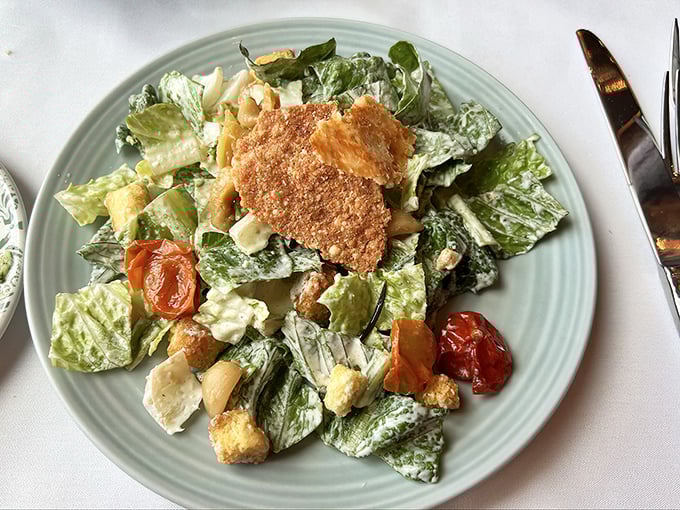 Even salads get the star treatment here &ndash; crisp romaine, house-made croutons, and roasted tomatoes prove that vegetables can be more than just obligation eating.