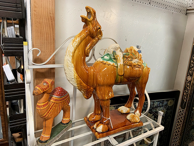 These ceramic camels aren't just decorative&mdash;they're a quirky reminder of mid-century America's fascination with exotic motifs and colorful glazes.