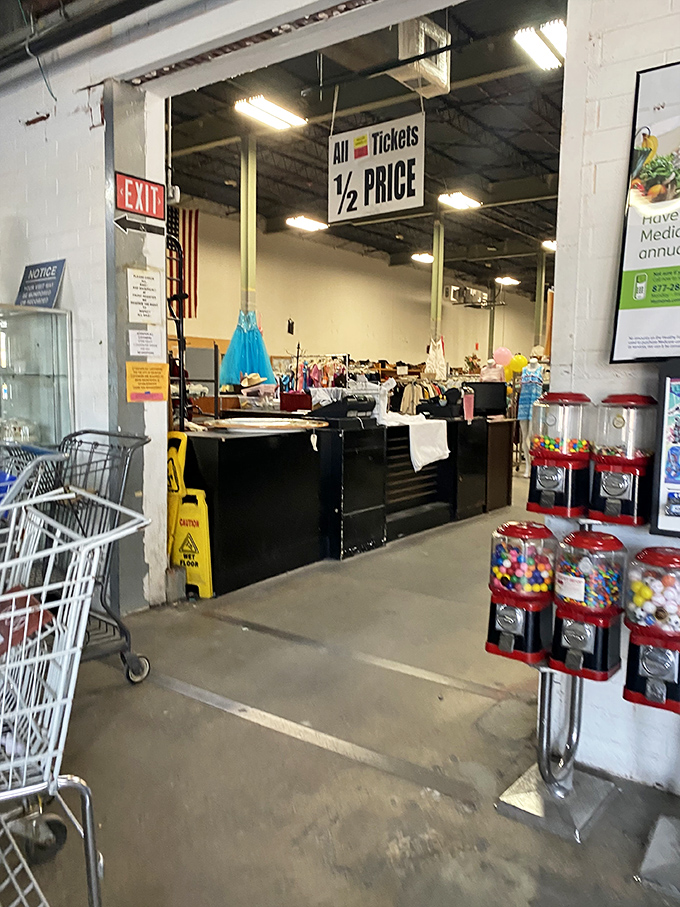 The checkout area – complete with gumball machines – where treasures receive their final blessing before heading to new homes.
