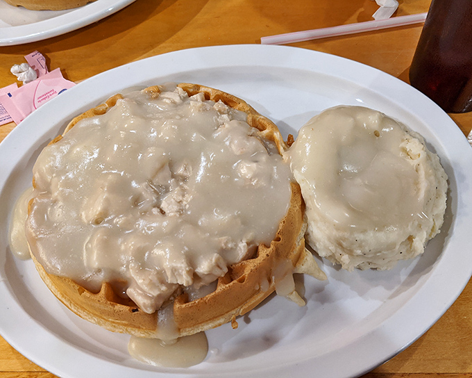 Chicken and waffles: the breakfast-dinner hybrid that proves some of the best relationships are unexpected ones. That gravy doesn't just drip&mdash;it delivers.