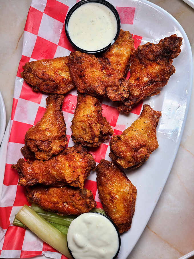 Wings that don't need a sporting event as an excuse&mdash;crispy, golden-brown perfection served with cooling dips and the mandatory celery sticks.