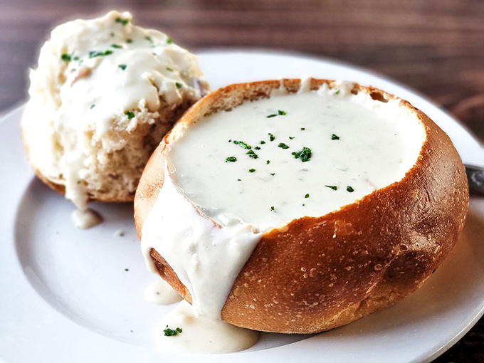 Clam chowder served in a sourdough bread bowl&mdash;the ultimate edible dishware and proof that Californians really do know how to solve problems.