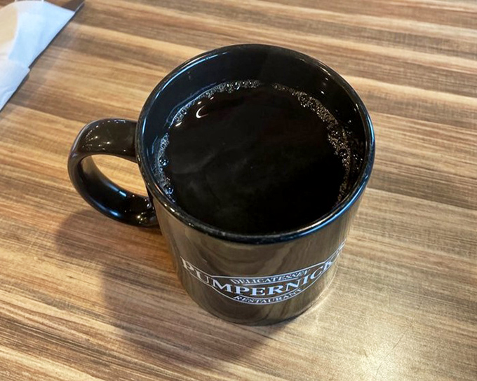 That black coffee mug &ndash; the unsung hero of every deli experience, ready to wash down your sandwich and prepare you for dessert considerations.