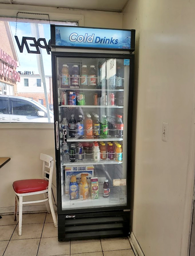 The refrigerator case&mdash;a hydration station stocked with the colorful array of beverages necessary to wash down Maryland's most satisfying donuts.